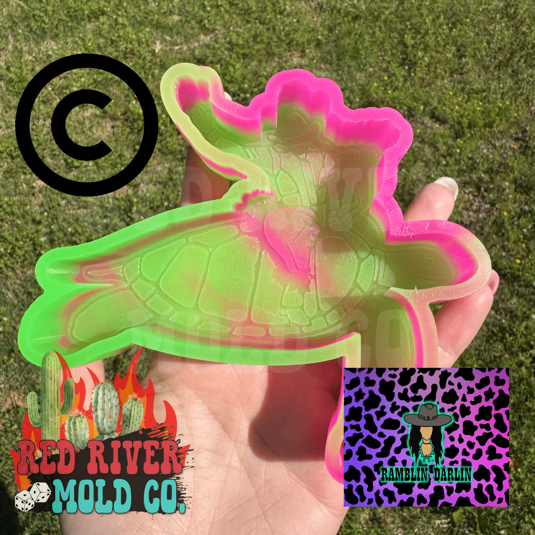 Cowboy riding a Sea Turtle Silicone Freshie Mold (RRMC & Ramblin Darli – Red River Mold Co